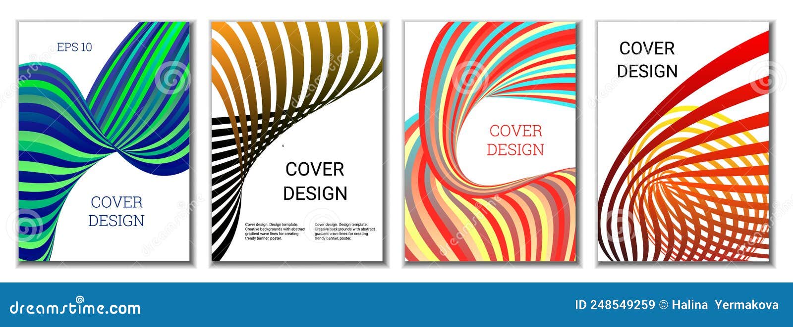A Set of 4 Abstract Covers. Wavy Parallel Gradient Lines, Ribbons ...