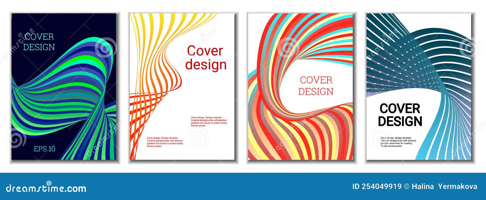 A Set of 4 Abstract Covers. Wavy Parallel Gradient Lines, Ribbons ...