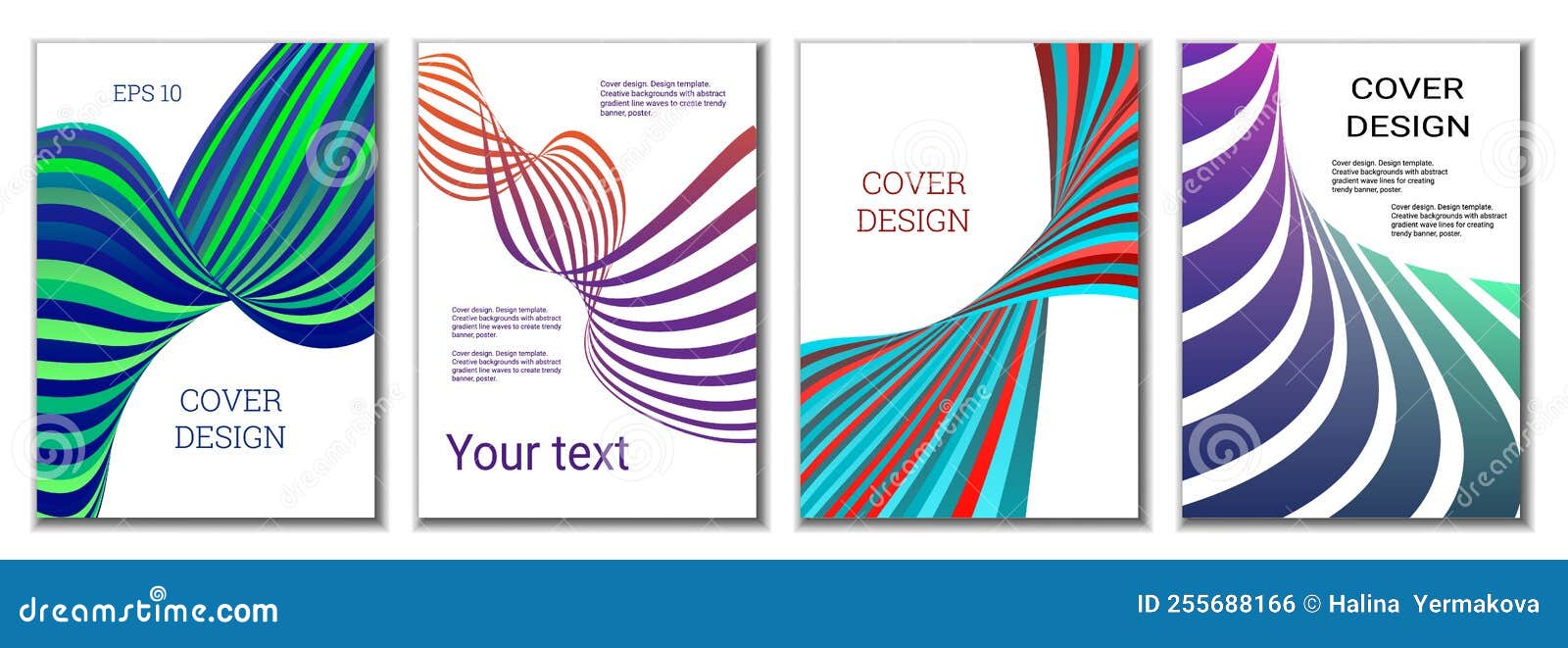 A Set of 4 Abstract Covers. Wavy Parallel Gradient Lines, Ribbons ...