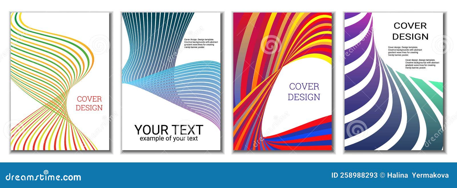 A Set of 4 Abstract Covers. Wavy Parallel Gradient Lines, Ribbons ...
