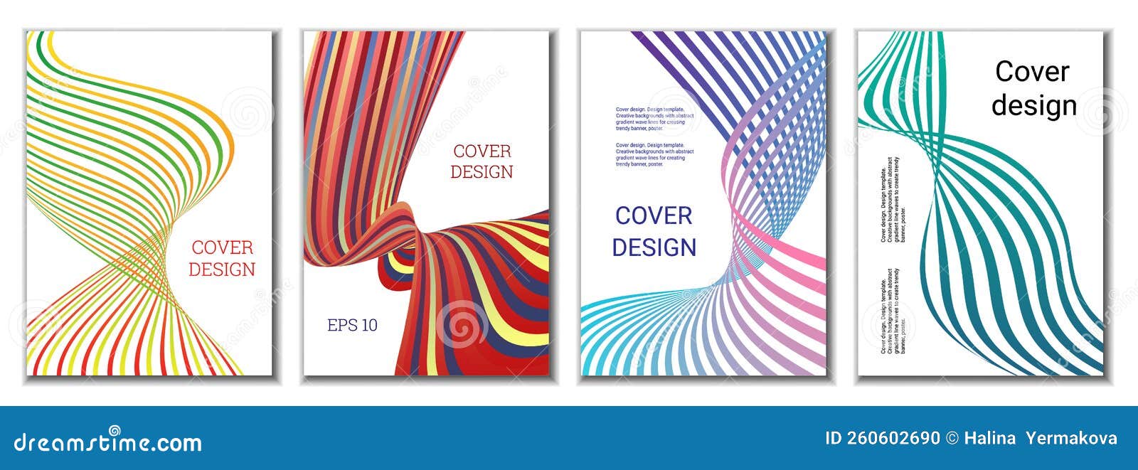 A Set of 4 Abstract Covers. Wavy Parallel Gradient Lines, Ribbons ...