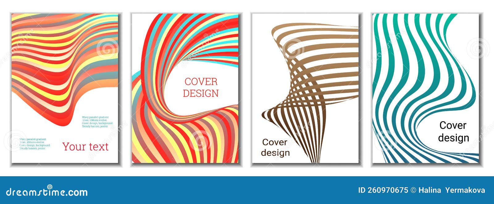 A Set of 4 Abstract Covers. Wavy Parallel Gradient Lines, Ribbons ...