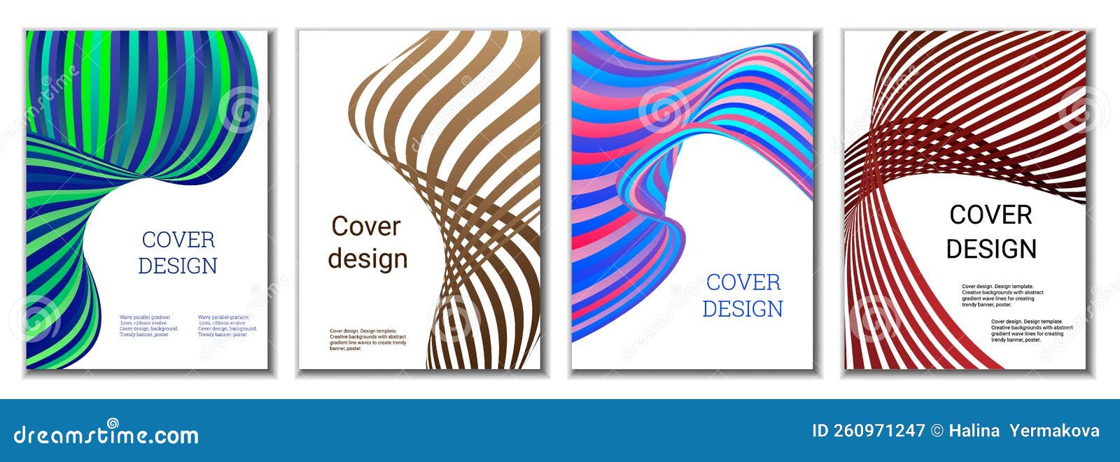 A Set of 4 Abstract Covers. Wavy Parallel Gradient Lines, Ribbons ...
