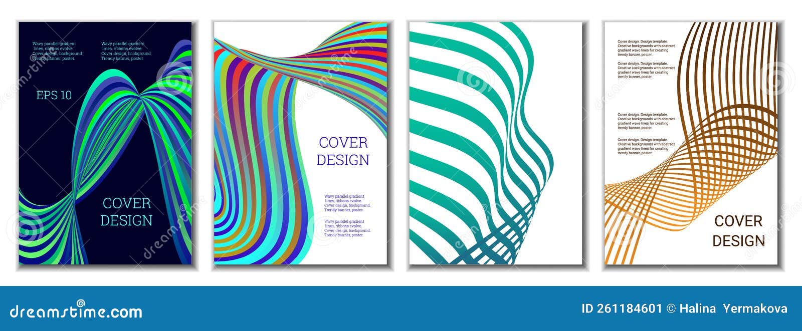 A Set of 4 Abstract Covers. Wavy Parallel Gradient Lines, Ribbons ...