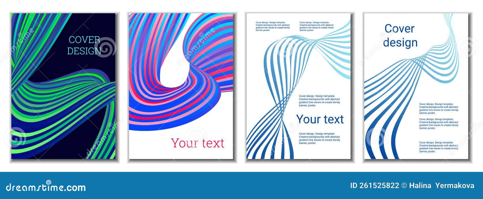 A Set of 4 Abstract Covers. Wavy Parallel Gradient Lines, Ribbons ...