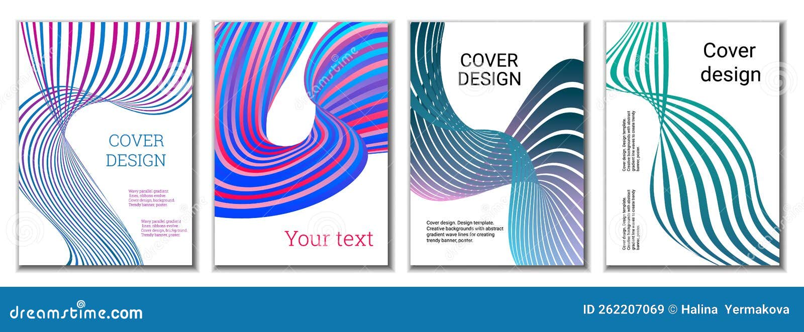 A Set of 4 Abstract Covers. Wavy Parallel Gradient Lines, Ribbons ...