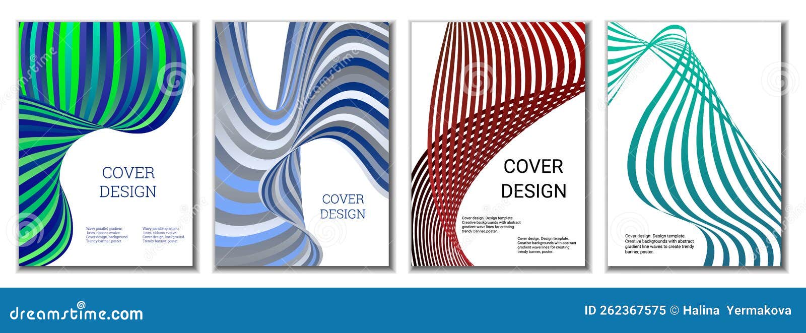 A Set of 4 Abstract Covers. Wavy Parallel Gradient Lines, Ribbons ...