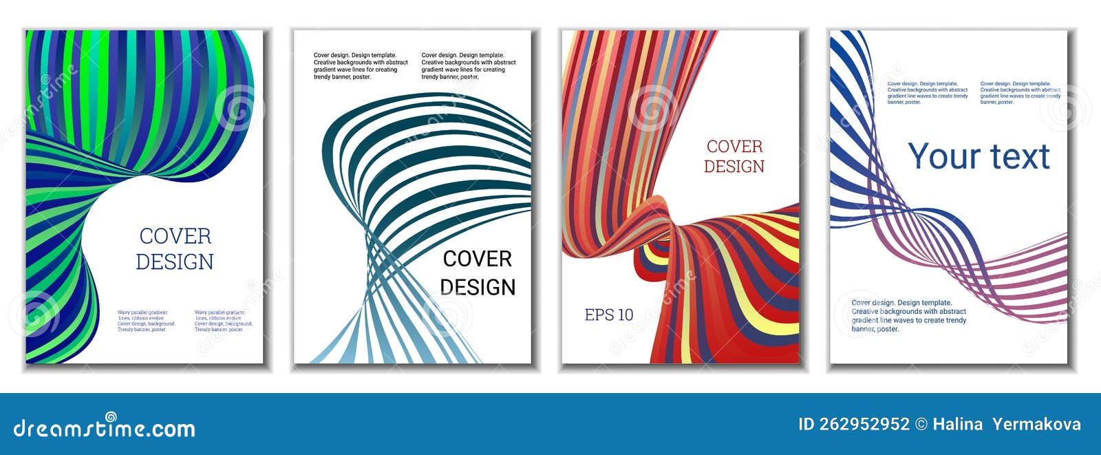 A Set of 4 Abstract Covers. Wavy Parallel Gradient Lines, Ribbons ...