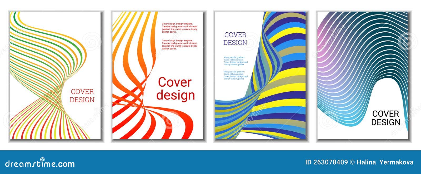 A Set of 4 Abstract Covers. Wavy Parallel Gradient Lines, Ribbons ...
