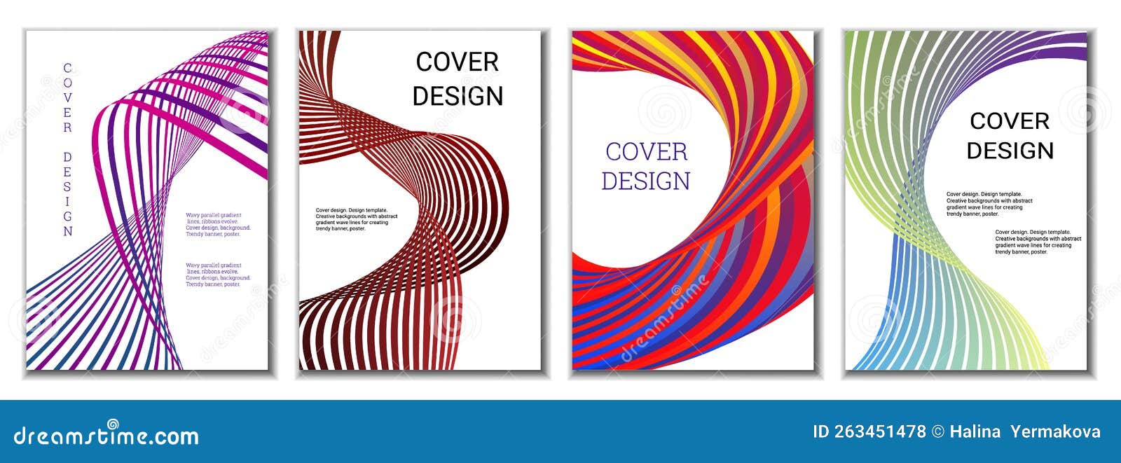 A Set of 4 Abstract Covers. Wavy Parallel Gradient Lines, Ribbons ...