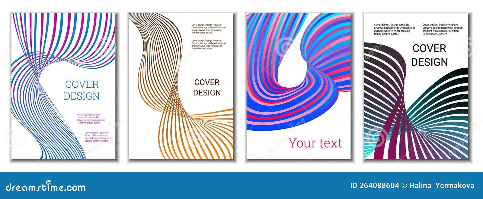 A Set of 4 Abstract Covers. Wavy Parallel Gradient Lines, Ribbons ...