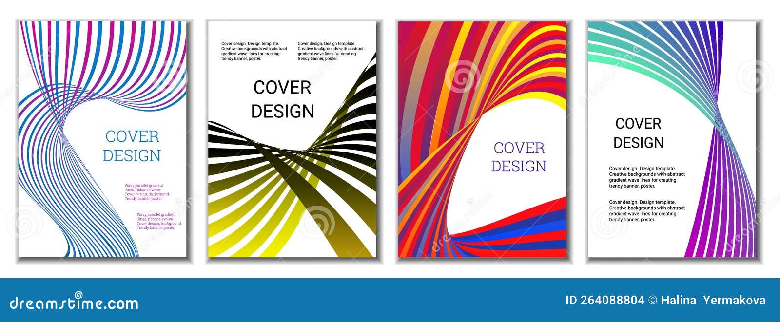 A Set of 4 Abstract Covers. Wavy Parallel Gradient Lines, Ribbons ...