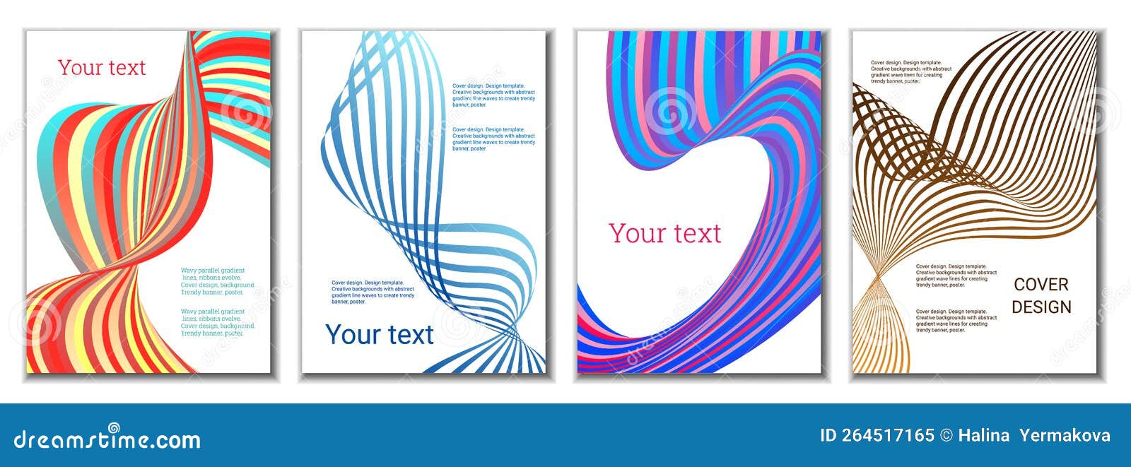 A Set of 4 Abstract Covers. Wavy Parallel Gradient Lines, Ribbons ...