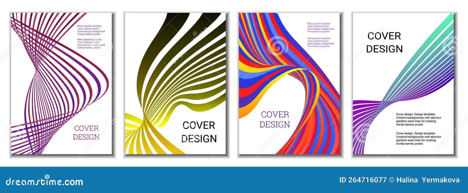A Set of 4 Abstract Covers. Wavy Parallel Gradient Lines, Ribbons ...