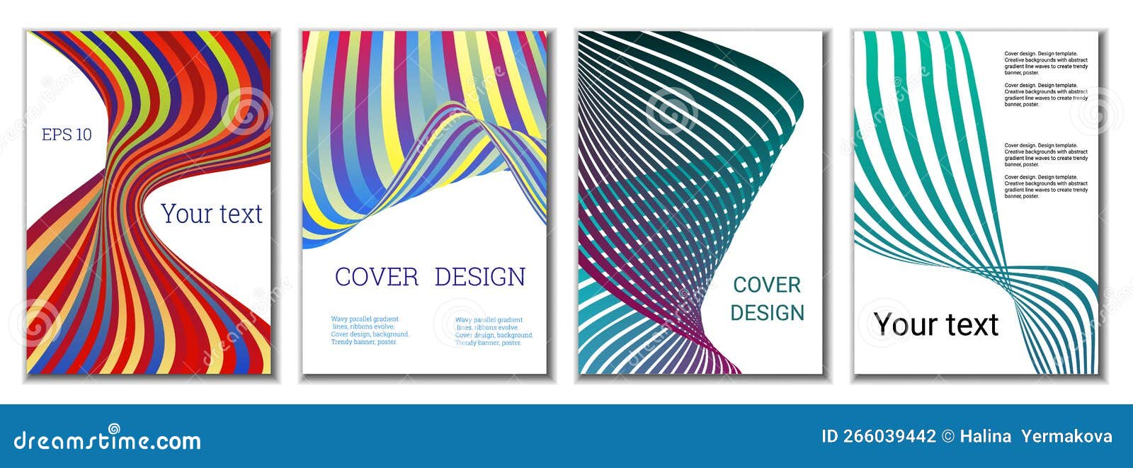 A Set of 4 Abstract Covers. Wavy Parallel Gradient Lines, Ribbons ...