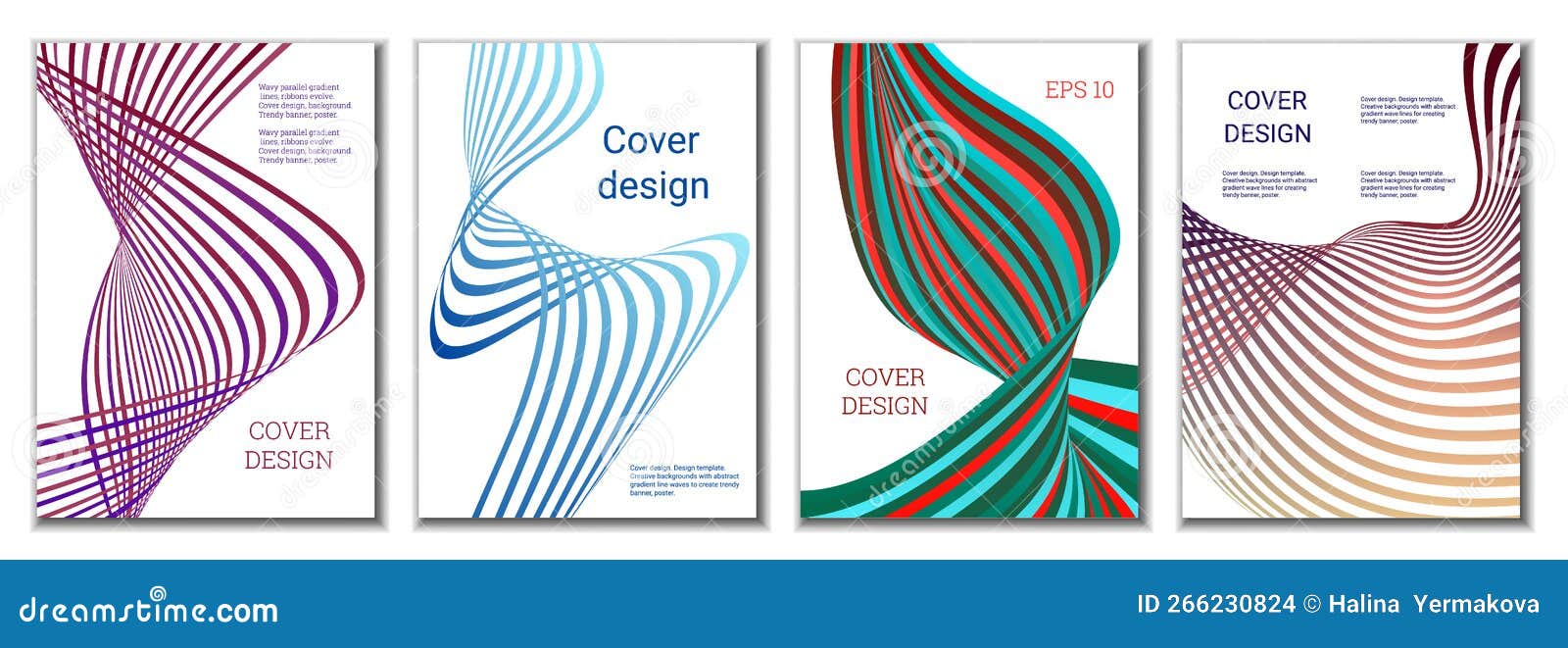 A Set of 4 Abstract Covers. Wavy Parallel Gradient Lines, Ribbons ...