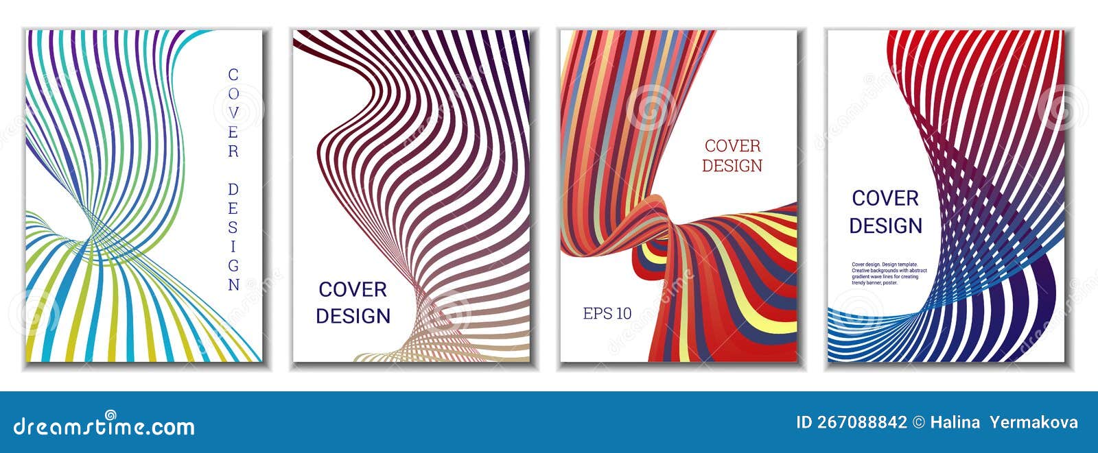 A Set of 4 Abstract Covers. Wavy Parallel Gradient Lines, Ribbons ...
