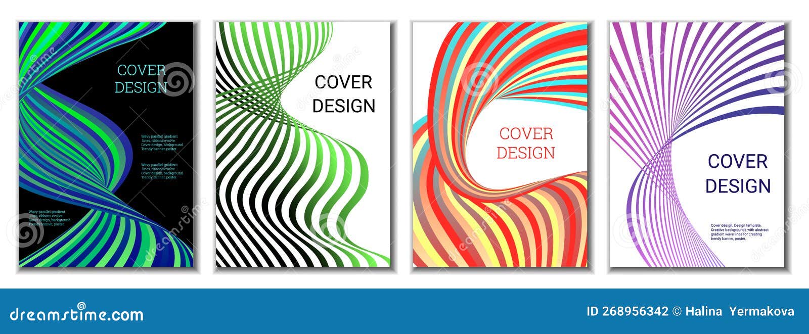 A Set of 4 Abstract Covers. Wavy Parallel Gradient Lines, Ribbons ...