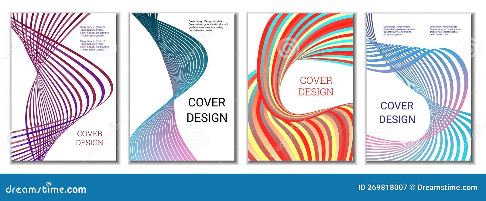 A Set of 4 Abstract Covers. Wavy Parallel Gradient Lines, Ribbons ...
