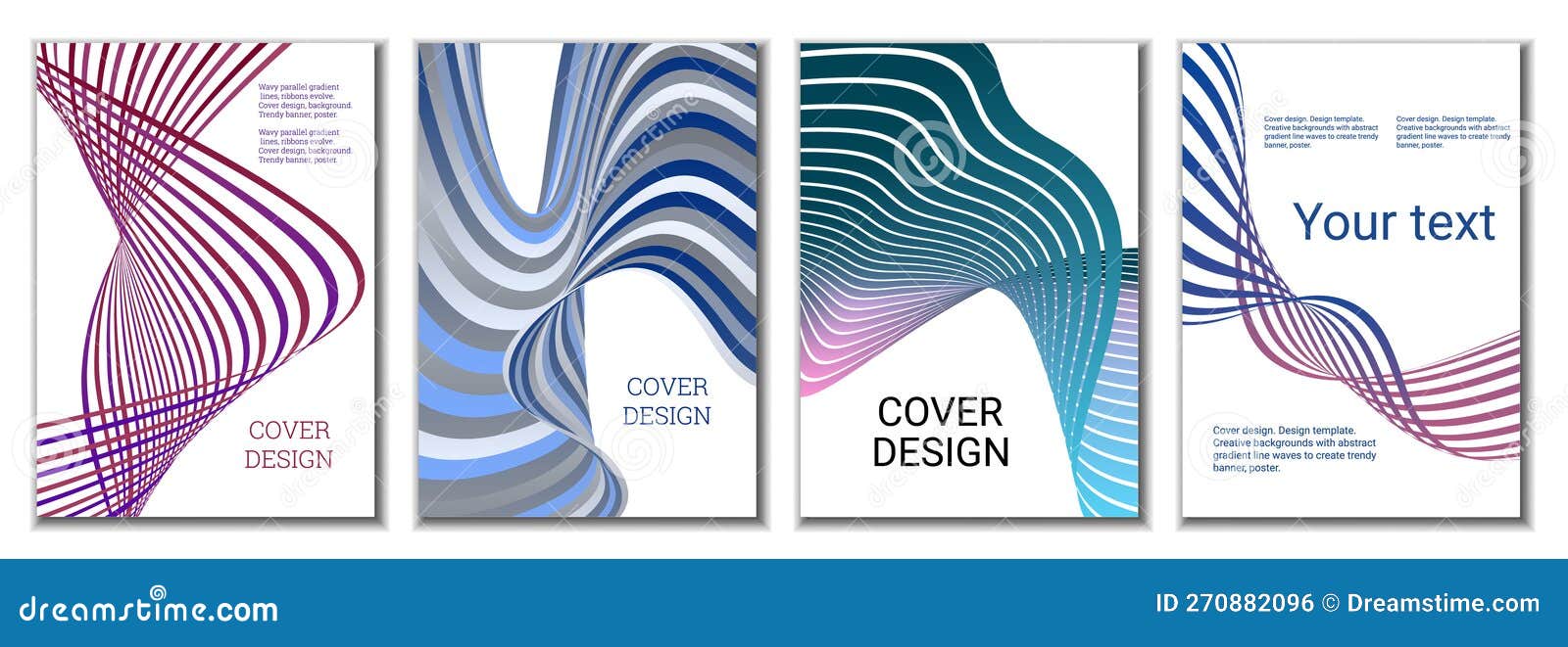 A Set of 4 Abstract Covers. Wavy Parallel Gradient Lines, Ribbons ...