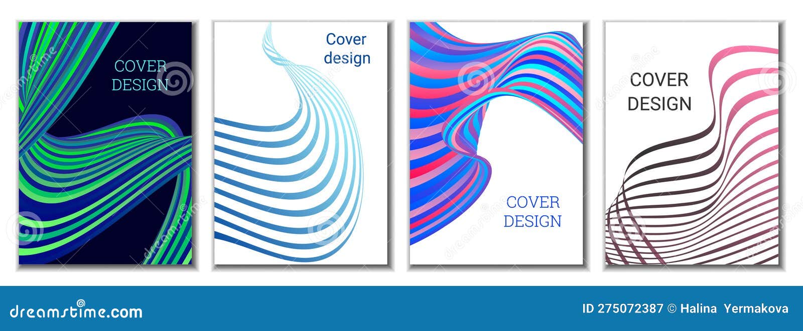 A Set of 4 Abstract Covers. Wavy Parallel Gradient Lines, Ribbons ...