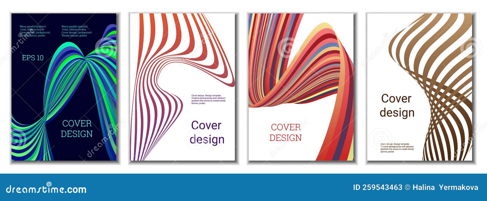 A Set of 4 Abstract Covers. Wavy Parallel Gradient Lines, Ribbons ...