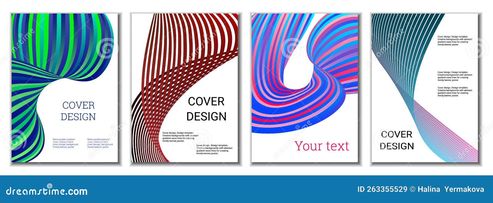 A Set of 4 Abstract Covers. Wavy Parallel Gradient Lines, Ribbons ...