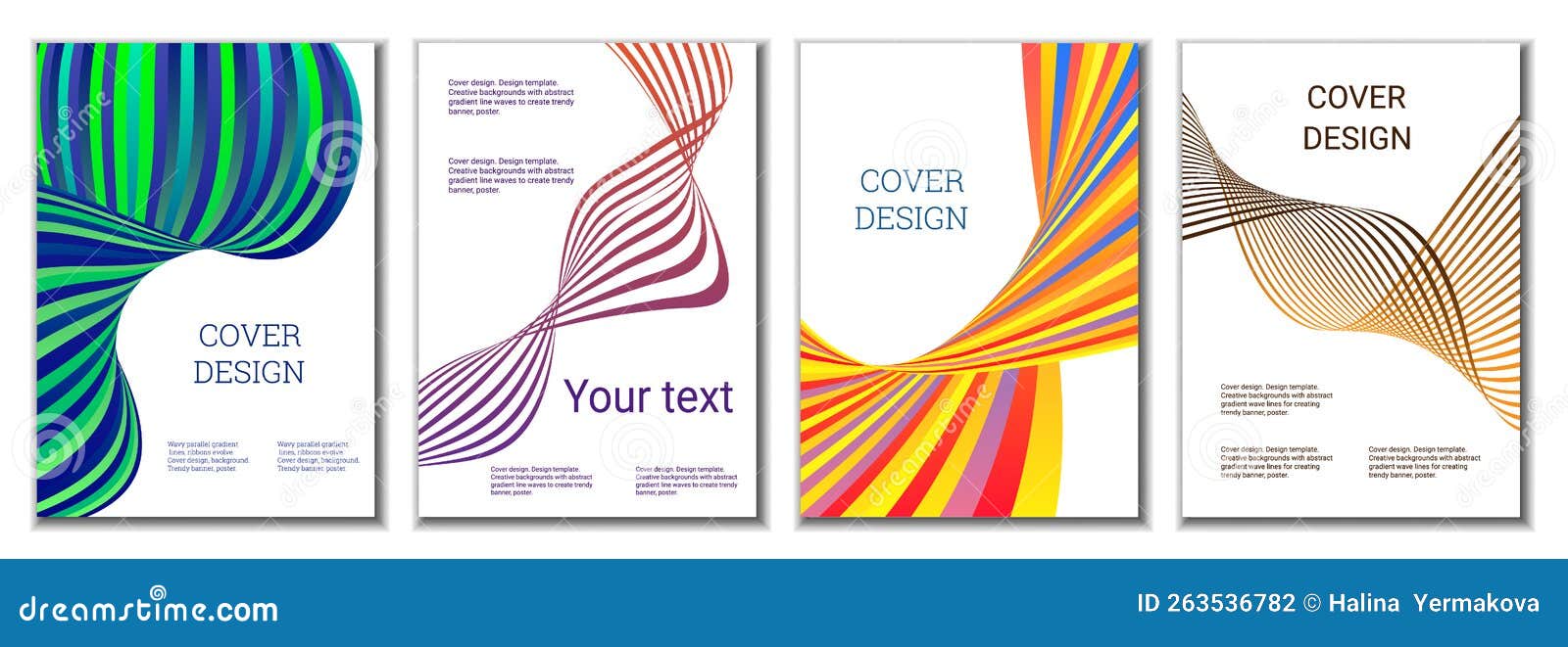 A Set of 4 Abstract Covers. Wavy Parallel Gradient Lines, Ribbons ...