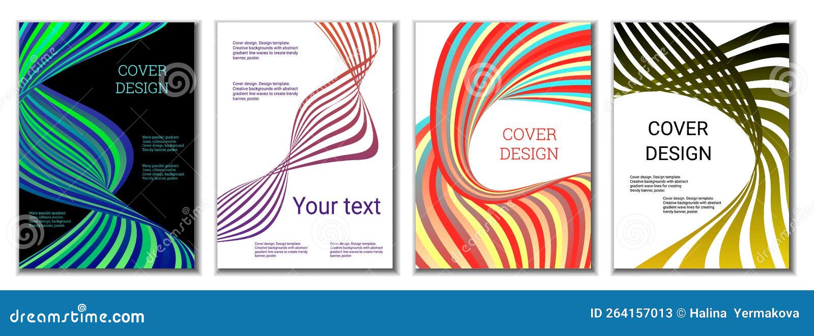 A Set of 4 Abstract Covers. Wavy Parallel Gradient Lines, Ribbons ...