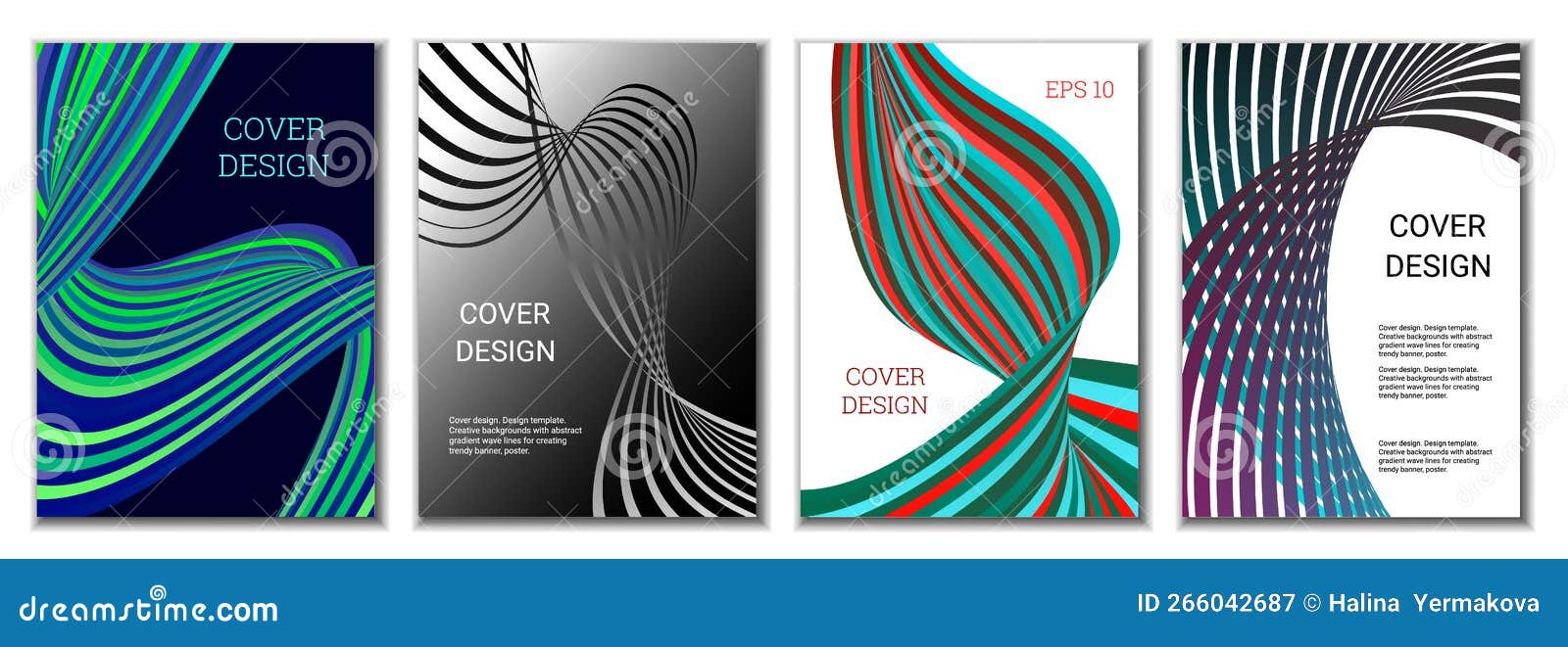 A Set of 4 Abstract Covers. Wavy Parallel Gradient Lines, Ribbons ...