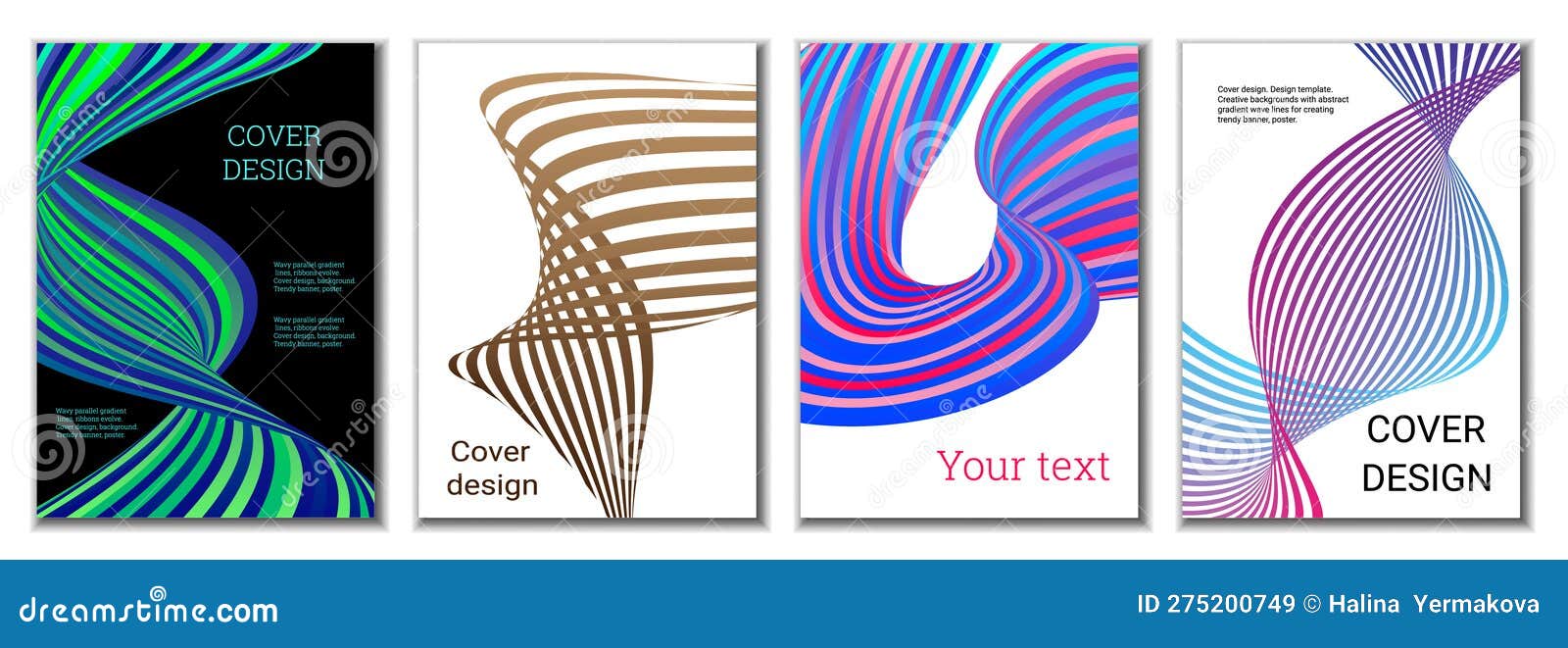 A Set of 4 Abstract Covers. Wavy Parallel Gradient Lines, Ribbons ...
