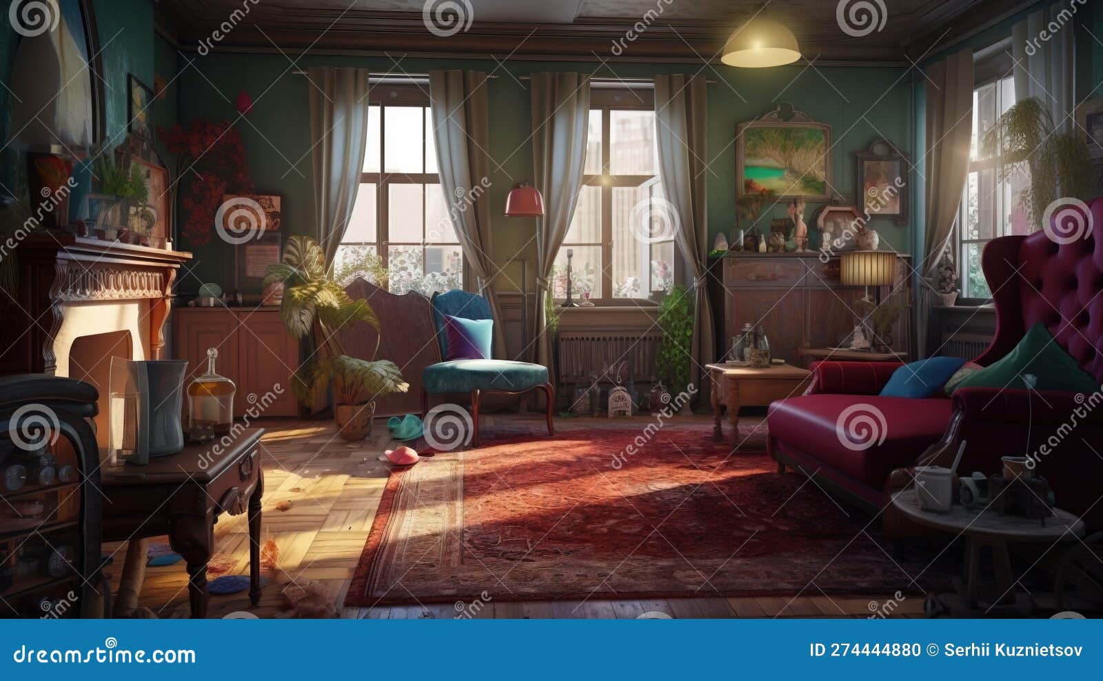 Design of a Cozy Living Room Interior in a Modern Kitsch Style. AI ... Design of a Cozy Living Room Interior in a Modern Kitsch Style. AI ...