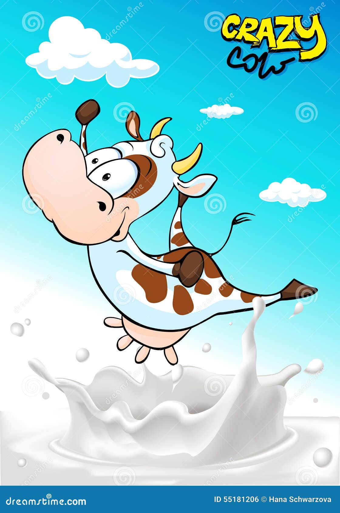 Design with Crazy Cow Jumping Over Milk Splash Stock Vector ...