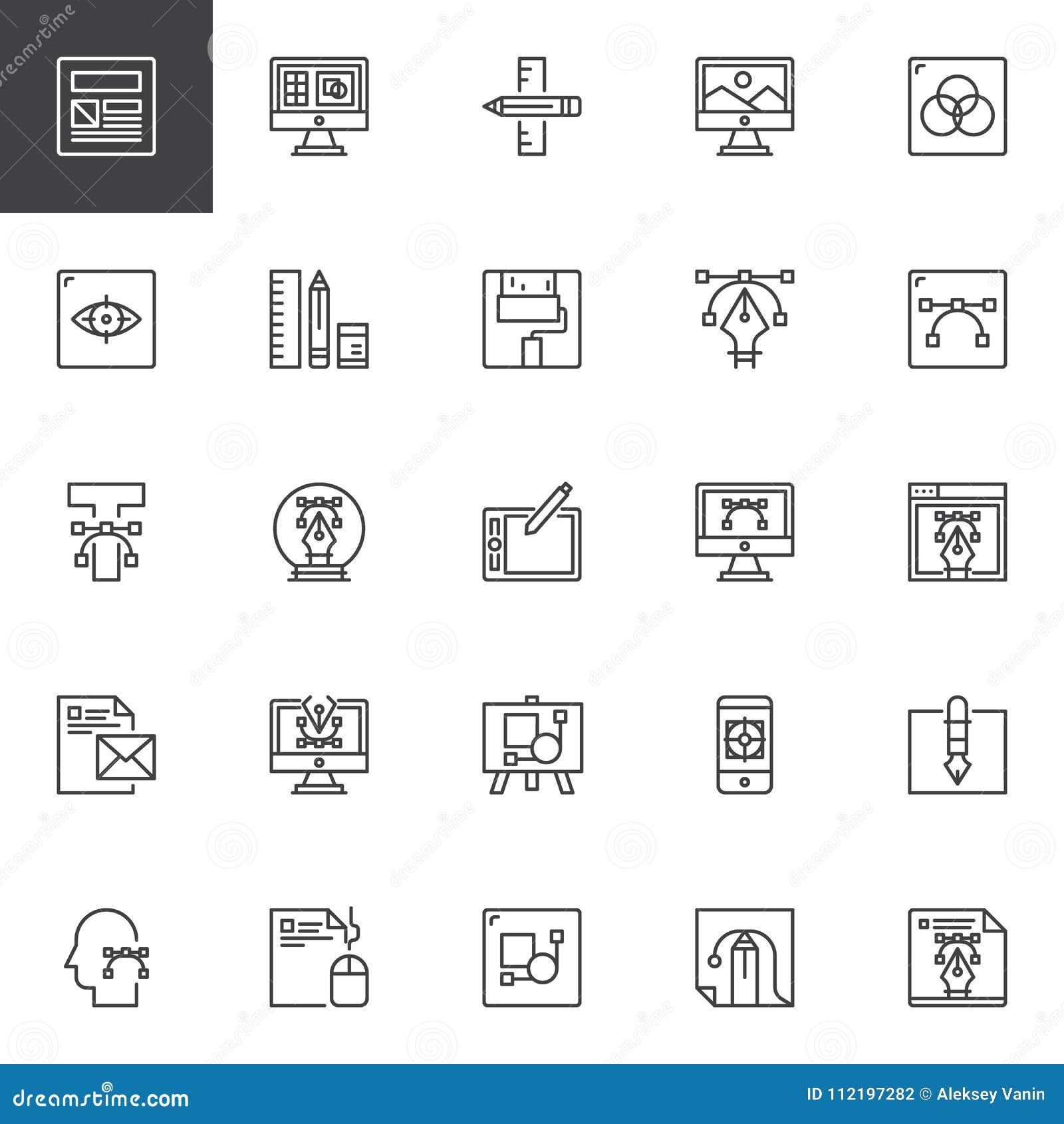 Design and Creative Outline Icons Set Stock Vector - Illustration of ...