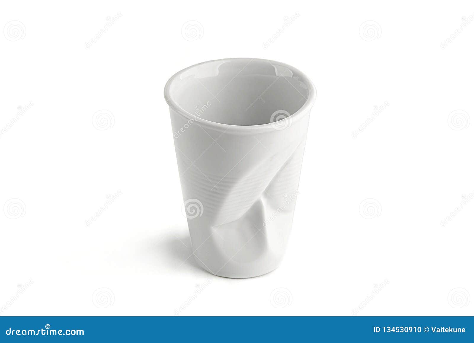 Design Crumpled Ceramic Coffee Cup As Plastic One Time Cup Isolated on ...