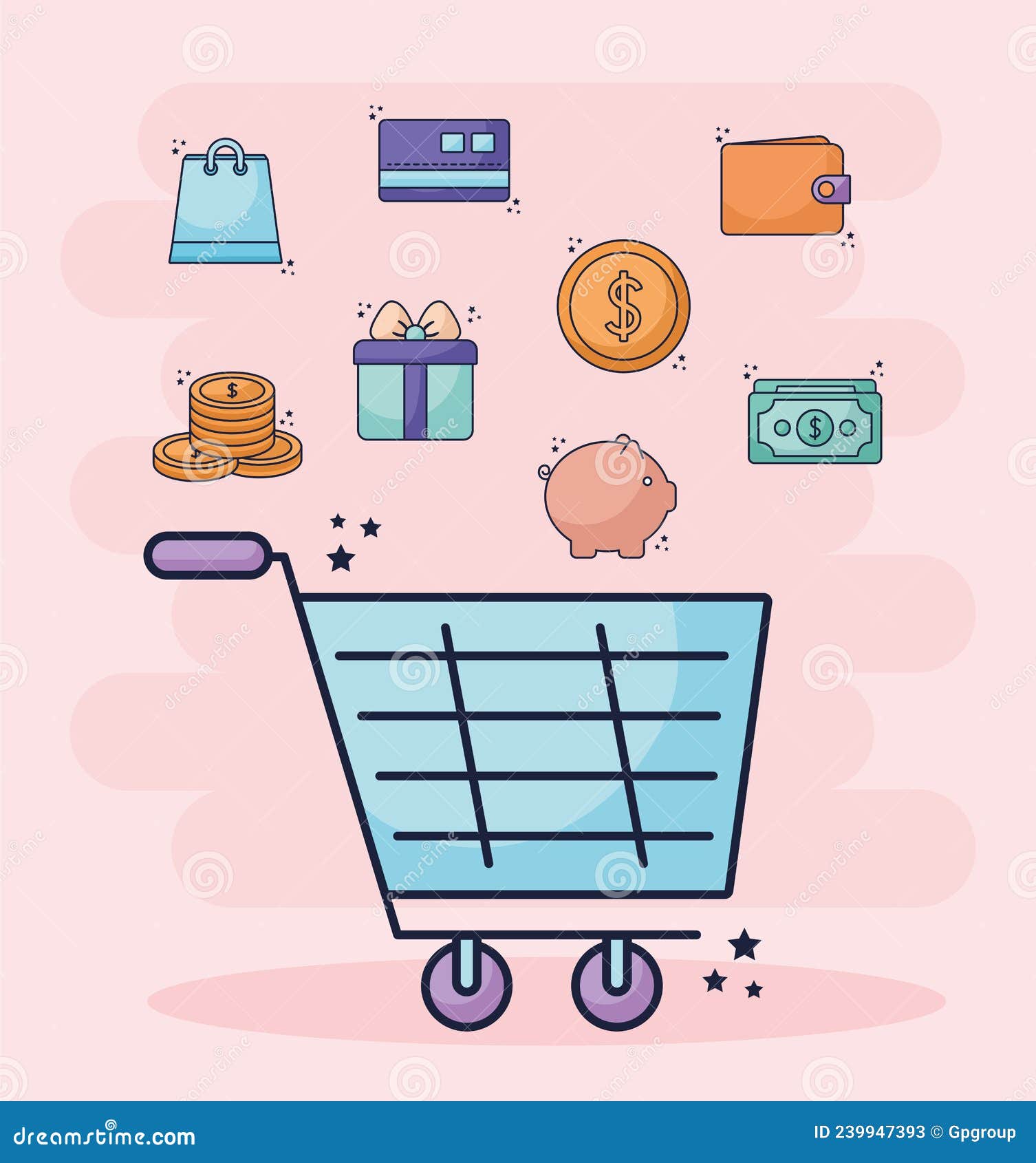 Shopping items design stock vector. Illustration of percent - 239947393