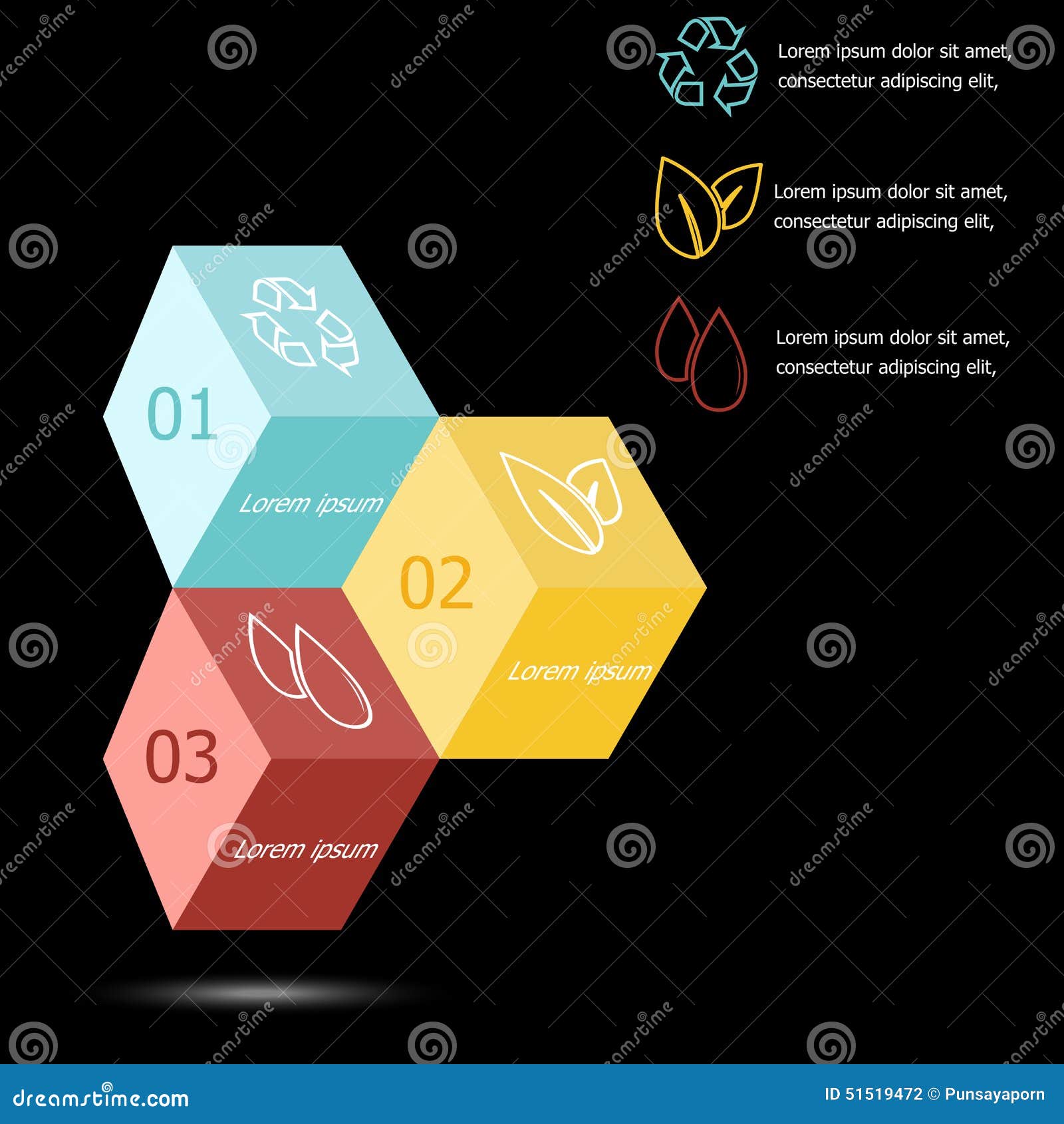 Design 3D Box Infographic on Black Background Stock Vector ...