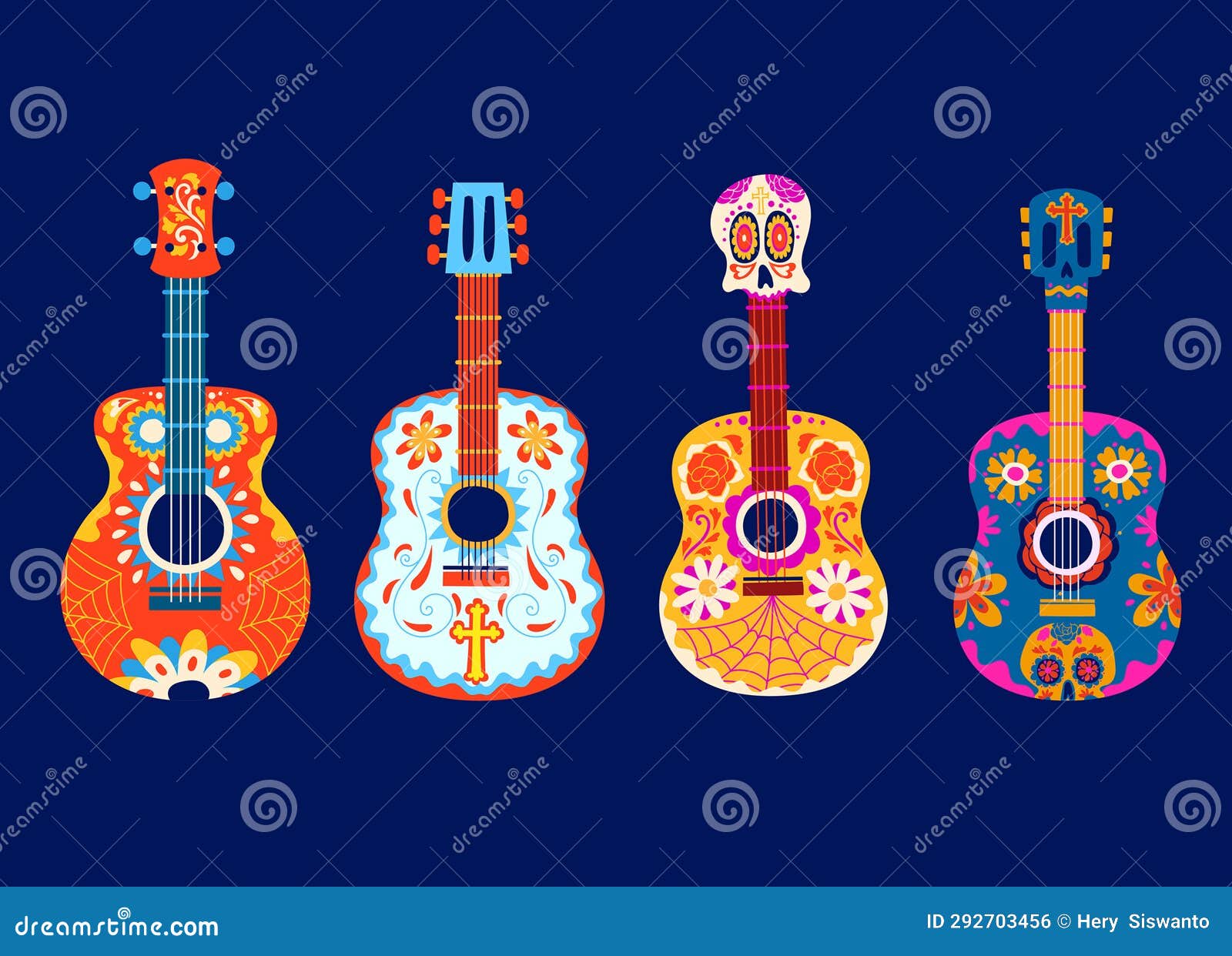 Design De Objetos De Guitarra Dia De Los Muertos Ilustração do Vetor ...