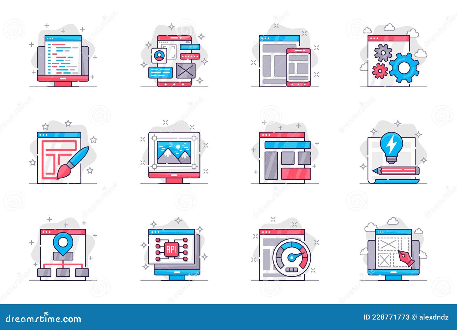 Design and Development Concept Flat Line Icons Set Stock Vector ...