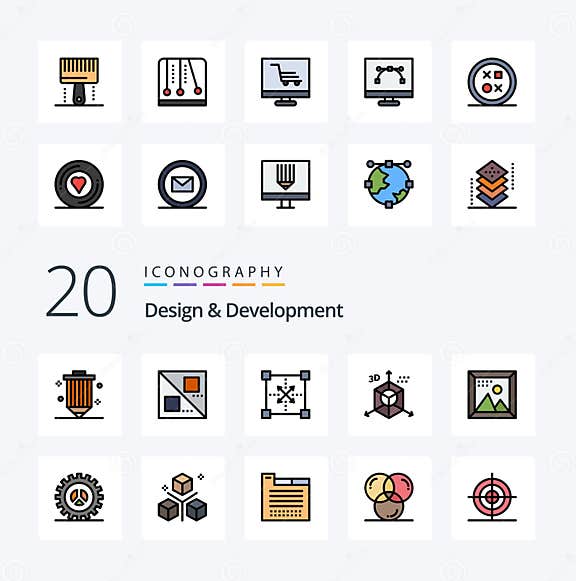 20 Design Development Line Filled Color Icon Pack Like Programing Development Coding Design ...