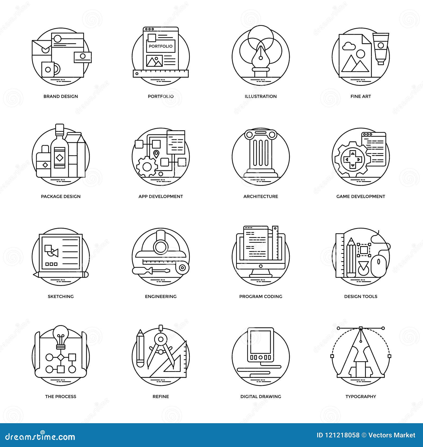 Design and Development Line Vector Icons Stock Illustration ...