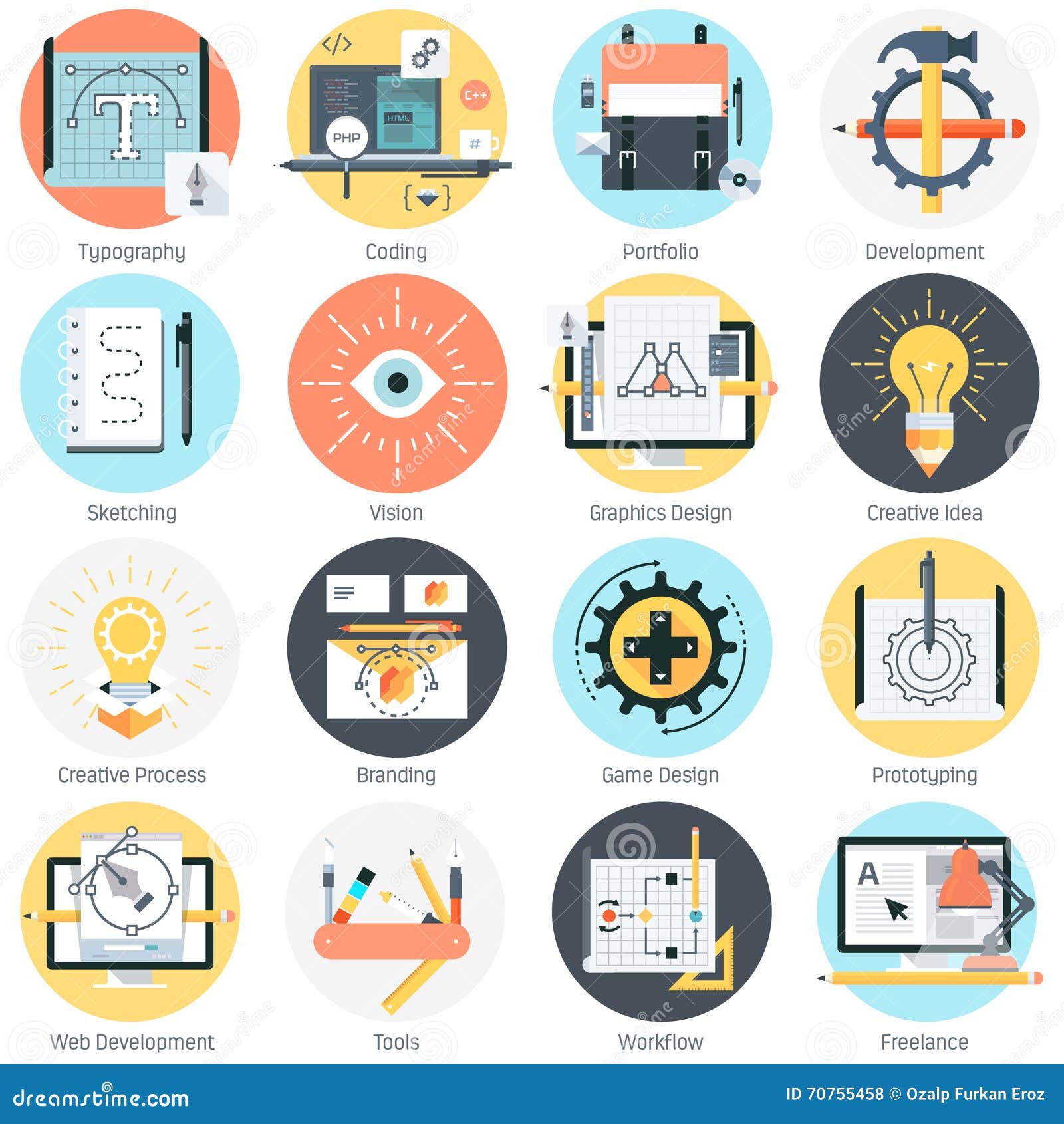 Design and Development Theme, Flat Style, Colorful, Icon Stock ...