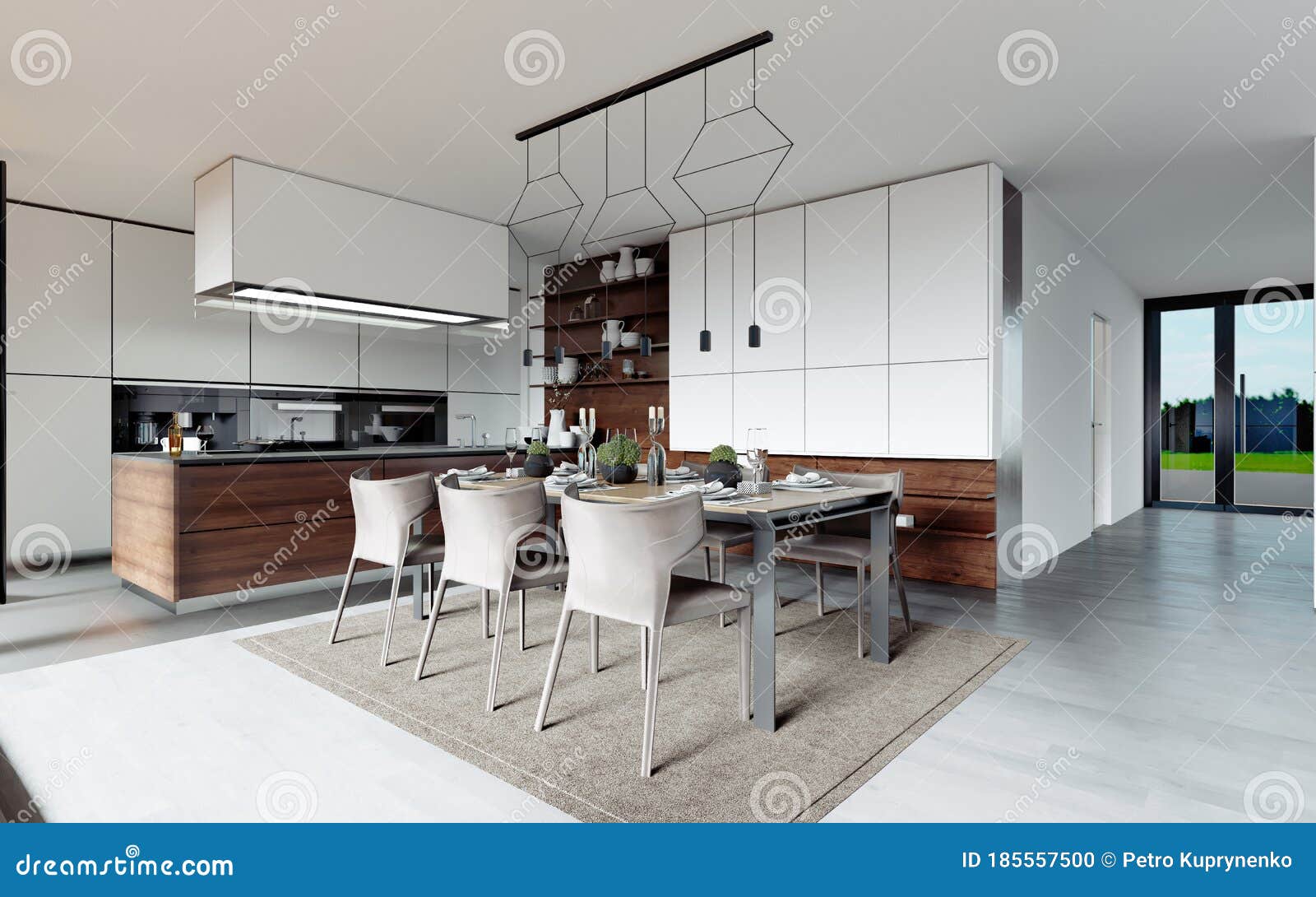 Design Dining Table Set in the Kitchen. Contemporary Style Stock ...