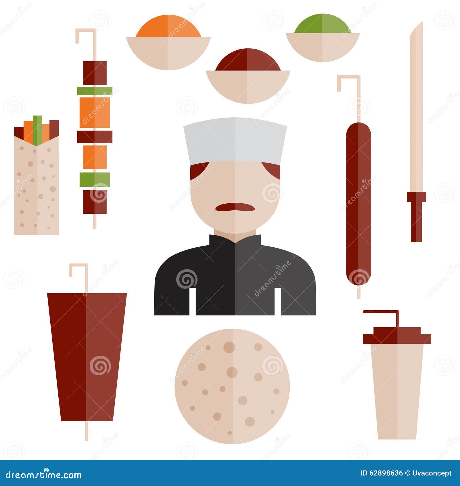 Design Doner Kebab Elements and Chef Stock Vector - Illustration of ...