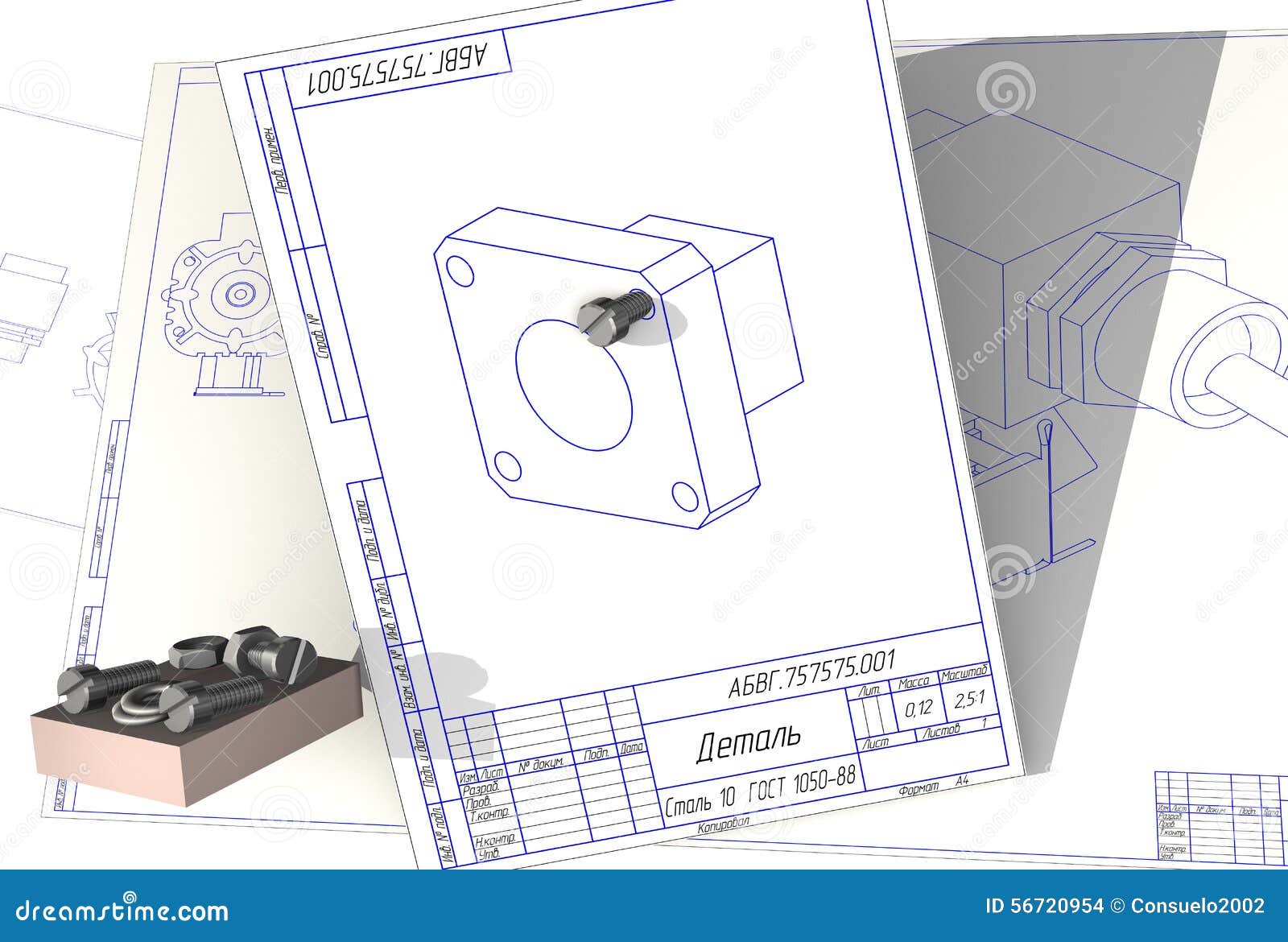 A Design Drawing with 3D Screws Stock Illustration - Illustration of ...