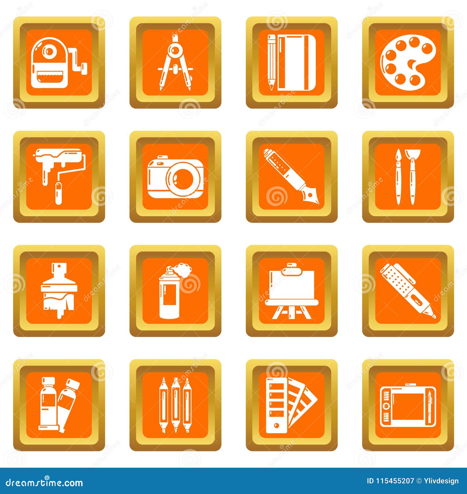 Design and Drawing Tools Icons Set Orange Square Vector Stock Vector ...