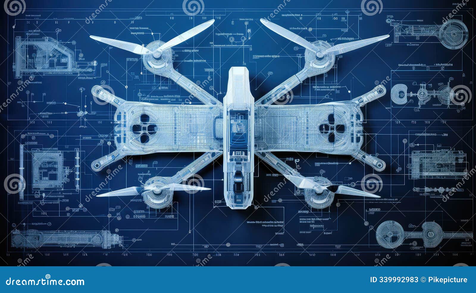 Design drone blue print stock illustration. Illustration of wings ...