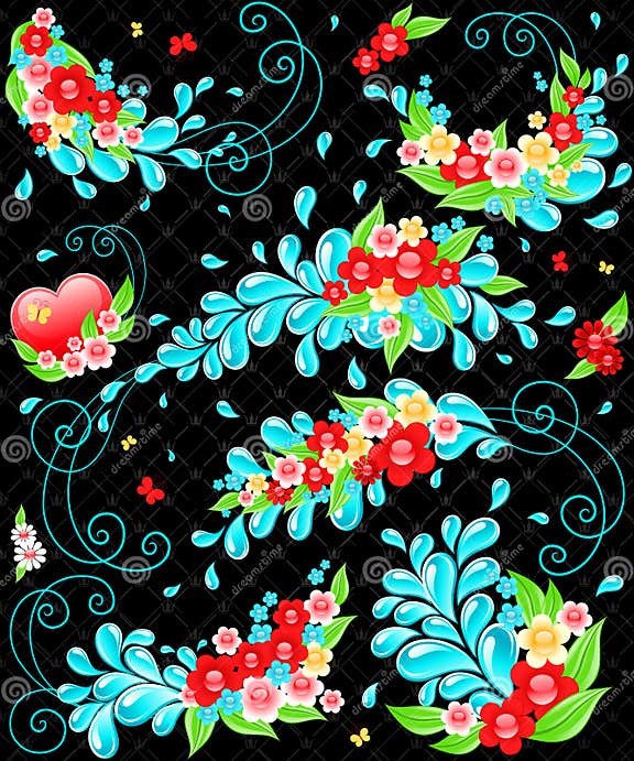 Design with Drops and Flowers. Stock Vector - Illustration of bubble ...