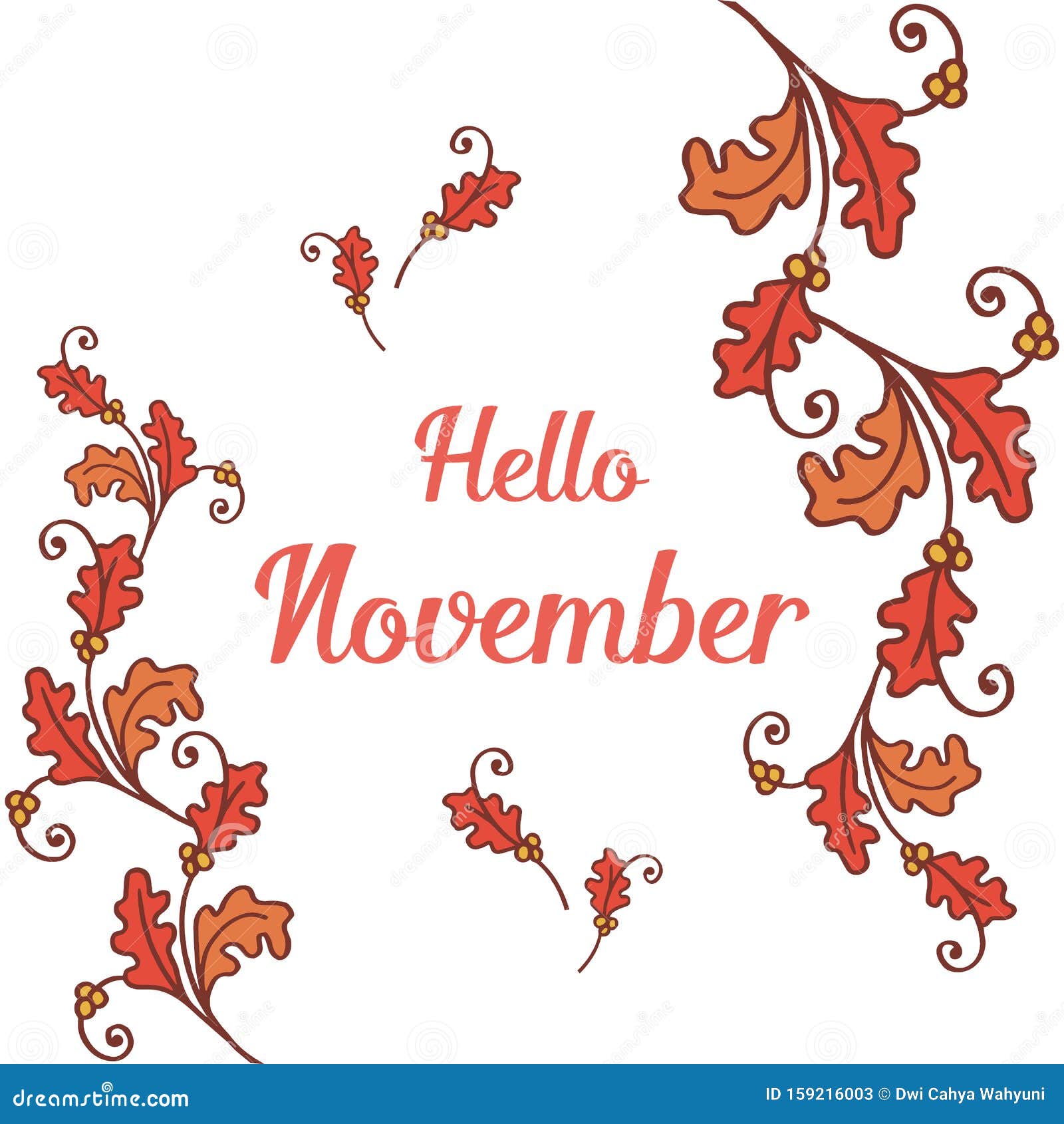 Design Element of Card Hello November, with Sketch Autumn Leaves Frame ...