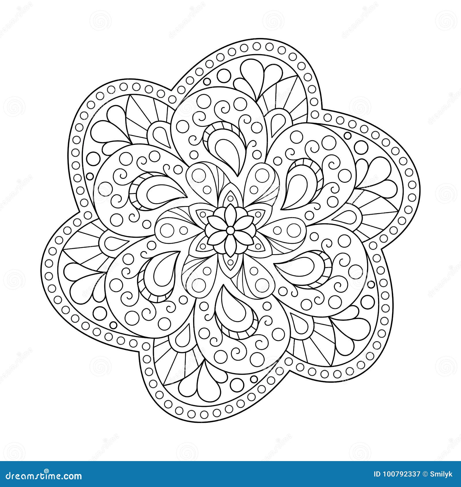 Uncolored Patterned Outline Mandala For Page Of Coloring Book. Cartoon ...